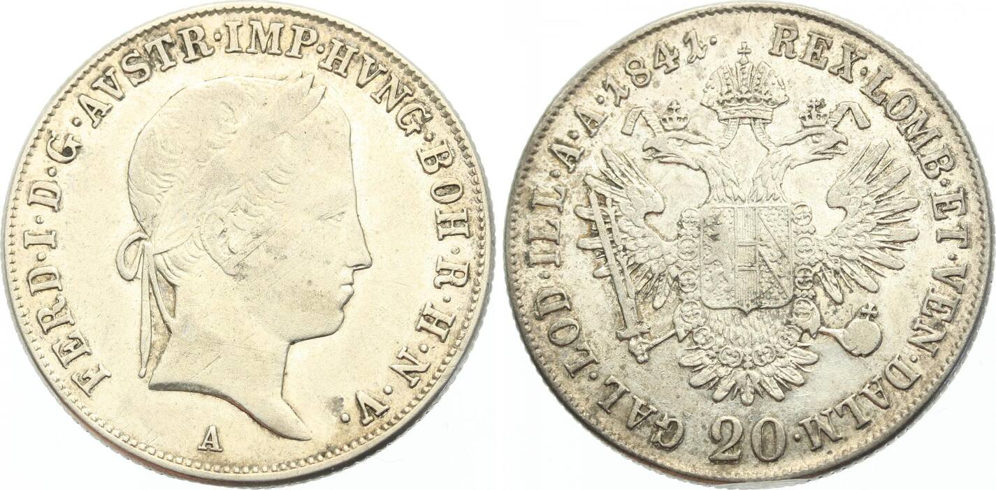 Haus Habsburg 20 Kreuzer 1841 A Ferdinand I. 1835-1848. Fast vorzüglich | MA-Shops