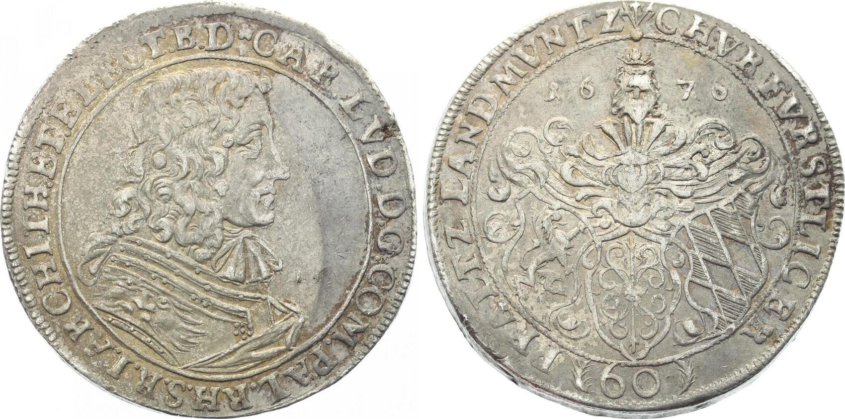 Pfalz-Kurlinie Gulden 1676 Karl Ludwig 1648-1680. Schöne Patina, winz ...