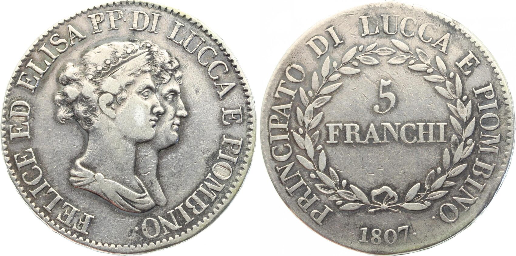 Italien-Lucca 5 Franchi 1807 Elisa Bonaparte und Felix Bacciocchi 1805 ...