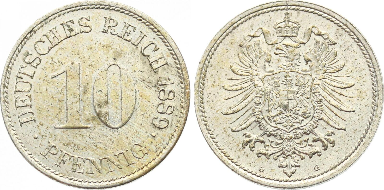 Kleinmünzen 10 Pfennig 1889 G Fleckig, AU | MA-Shops