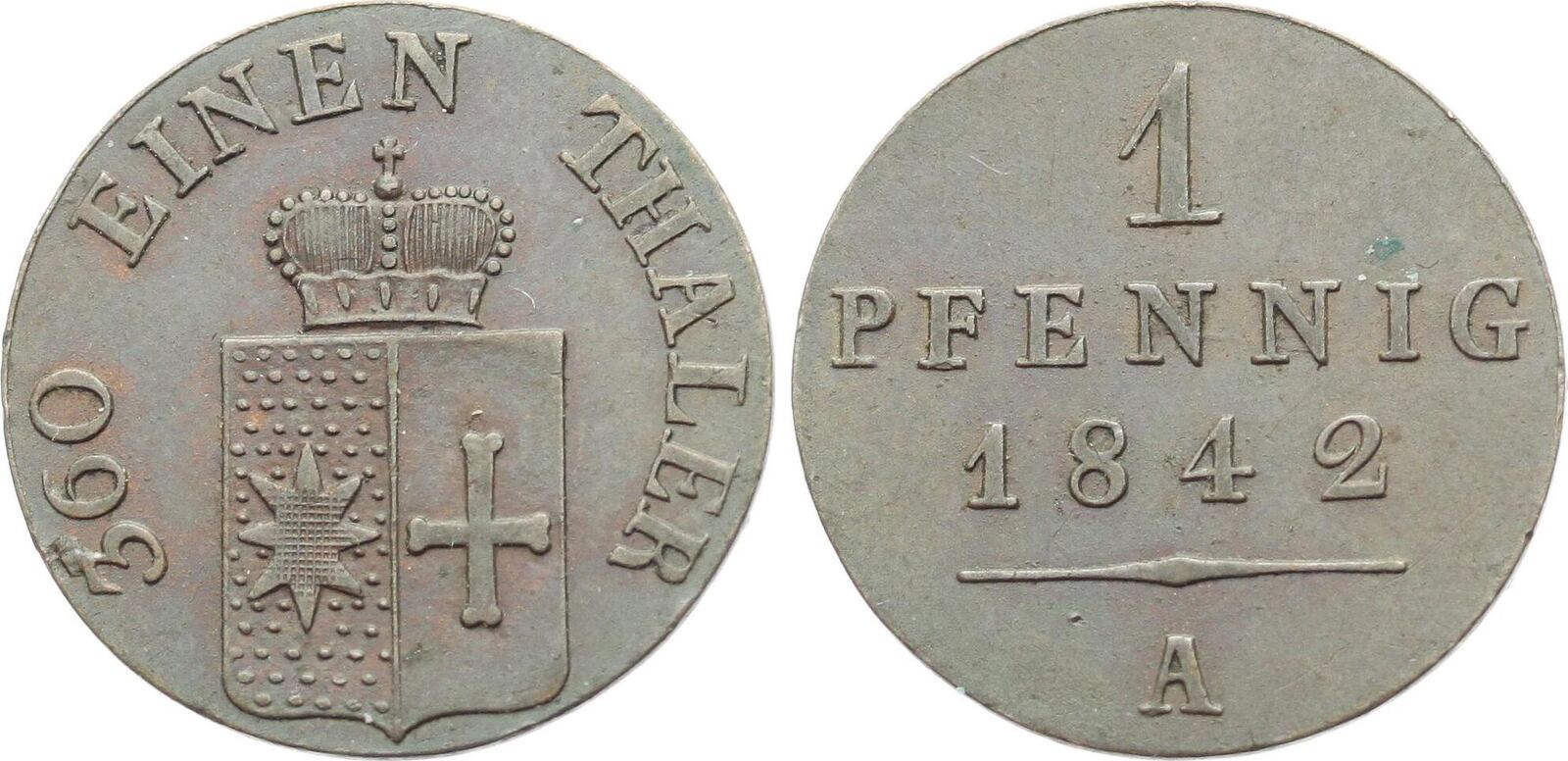 Waldeck Cu Pfennig 1842 A Georg Heinrich 1813-1845. Patina, EF | MA-Shops