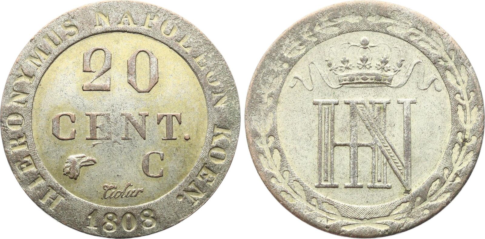 Westfalen, Königreich 20 Centimes 1808 C Hieronymus Napoleon 1807-1813 ...