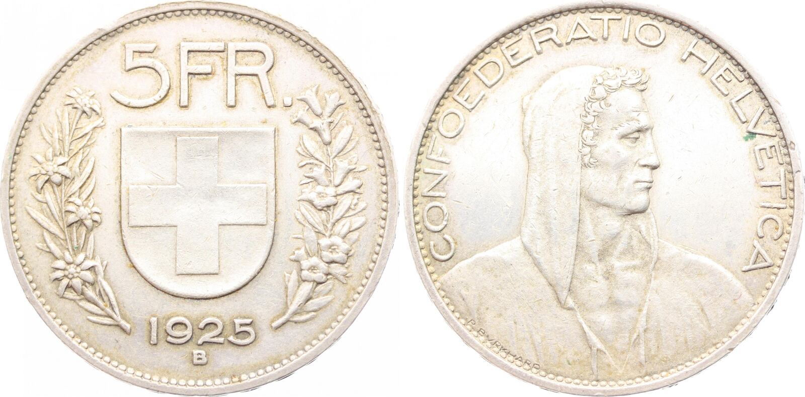 Schweiz-Eidgenossenschaft 5 Franken 1925 B Winz. Kratzer, VF+ | MA-Shops