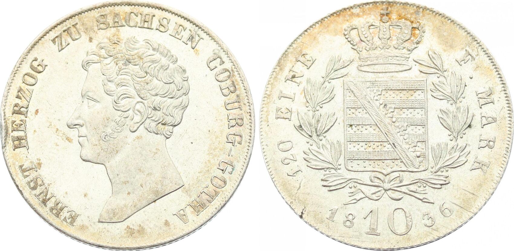 Sachsen-Coburg-Gotha 10 Kreuzer 1836 Ernst I. 1826-1844. Ein starker Randfehler, winz. Justiert ...