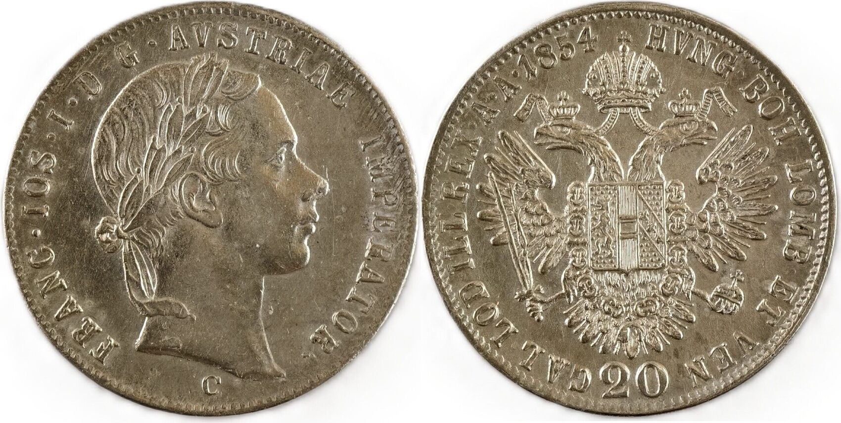 Tschechien 20 Kreuzer 1854 C Franz Joseph I.- Prag Vorzüglich | MA-Shops