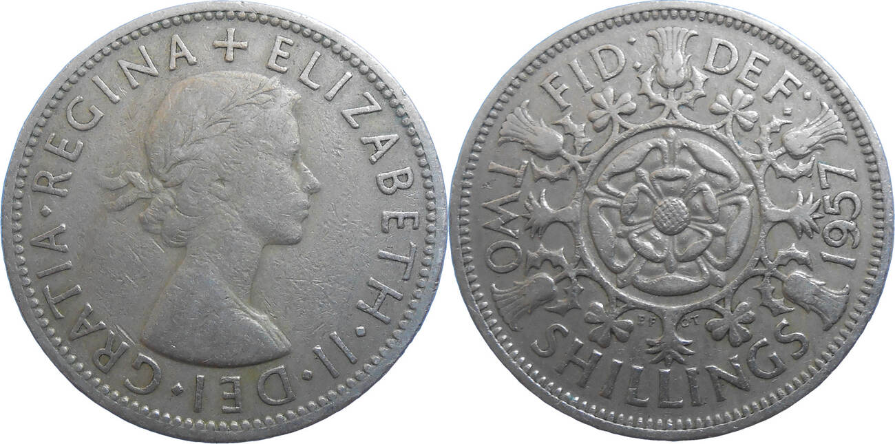 Great Britain 2 Shillings 1957 Elizabeth II. (1952-2022) VF | MA-Shops