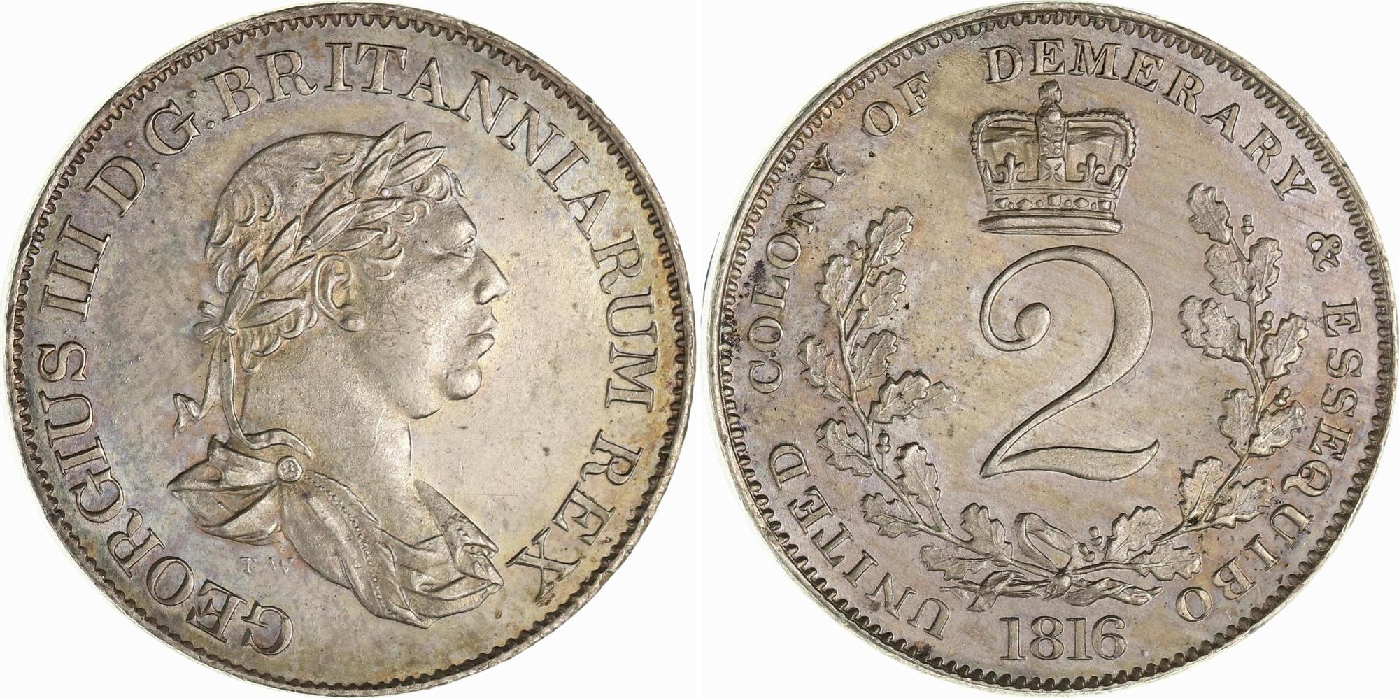 Guyana-Essequibo & Demerary 2 Guilders 1816 George III. 1760-1820 ...