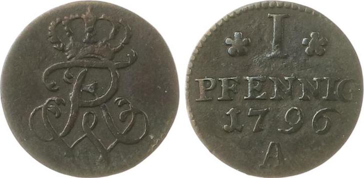 Brandenburg-Preußen Pfennig 1796 A Friedrich Wilhelm II. 1786-1797. VF ...