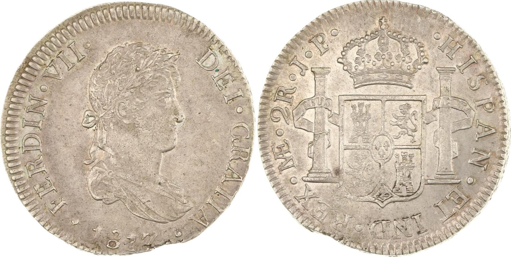 Peru 2 Reales 1817 JP Ferdinando VII. 1808-1821. Kl. Schrötlingsfehler ...