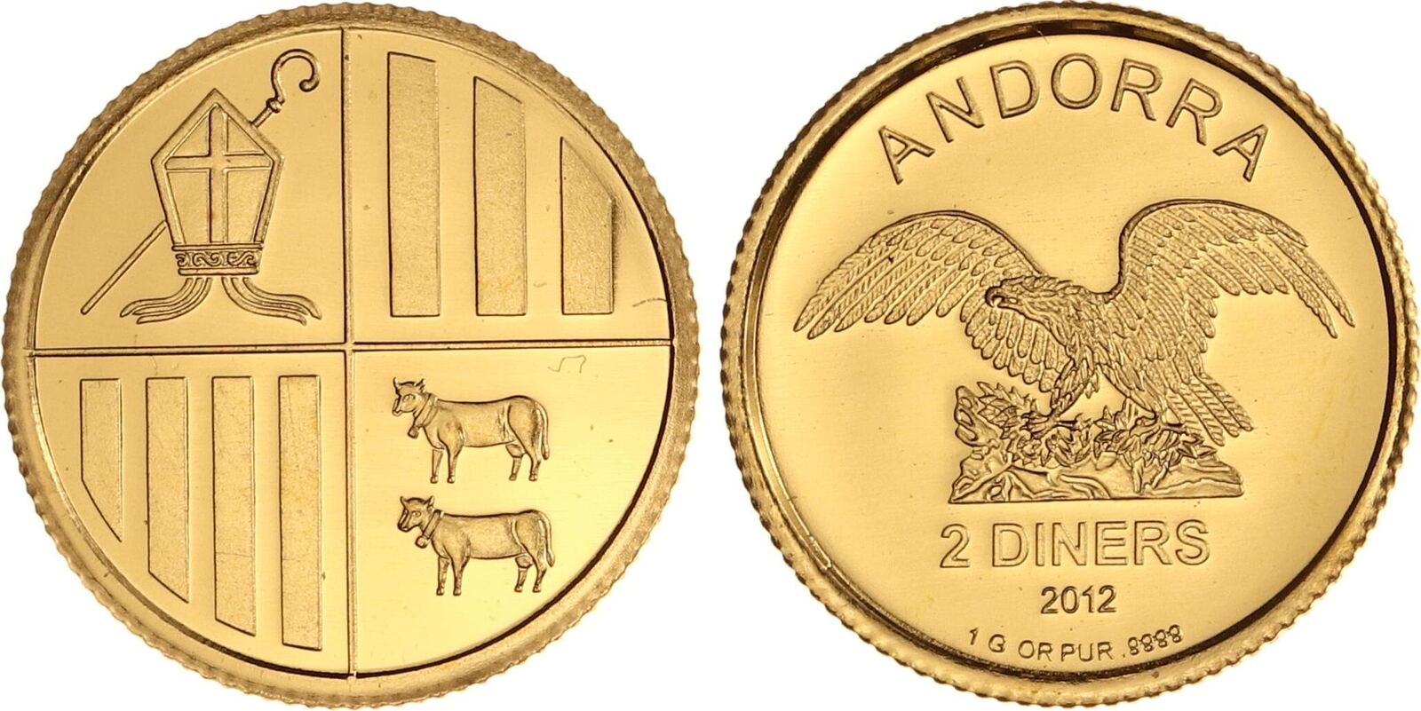 Andorra 2 Diners Gold 2012 Proof Русские монеты из драгоценных