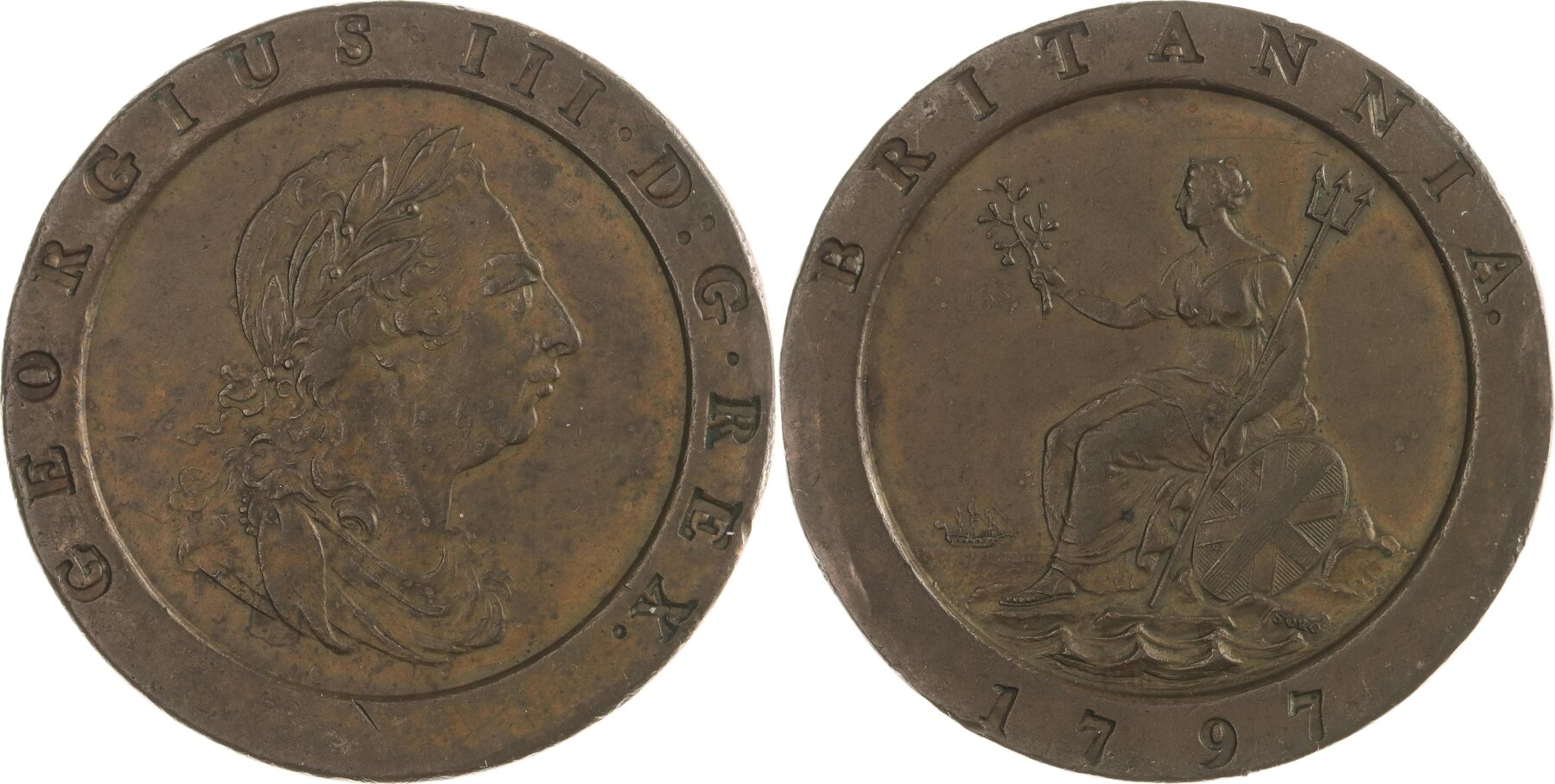Großbritannien Cu Twopence (Cartwheel) 1797 George III. 1760-1820. In dieser Erhaltung äußerst ...