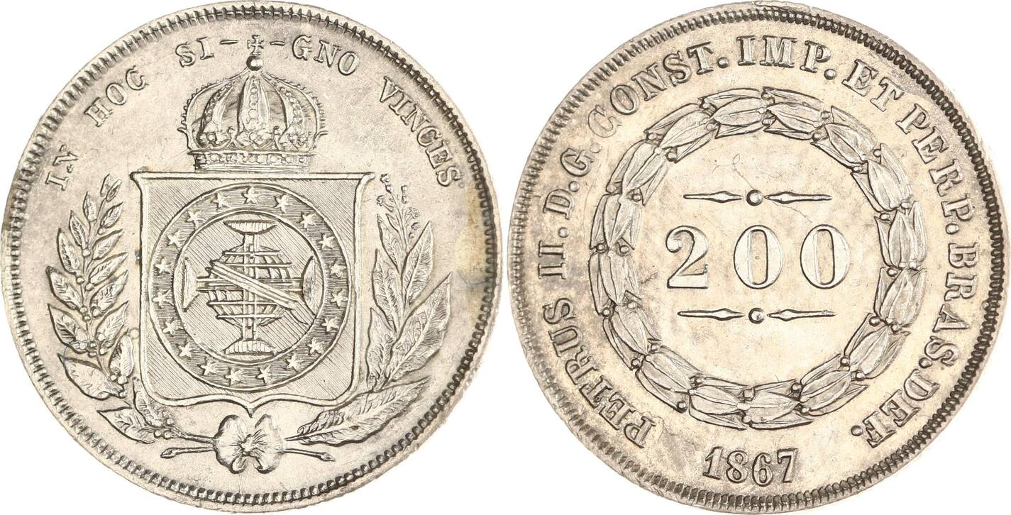 Brasilien 200 Reis 1867 Pedro II. 1831-1889. EF | MA-Shops