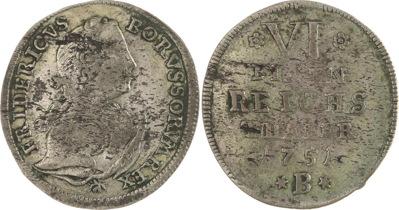 Brandenburg-Preußen 1/6 Taler 1751 B Friedrich II. 1740-1786. Etwas ...