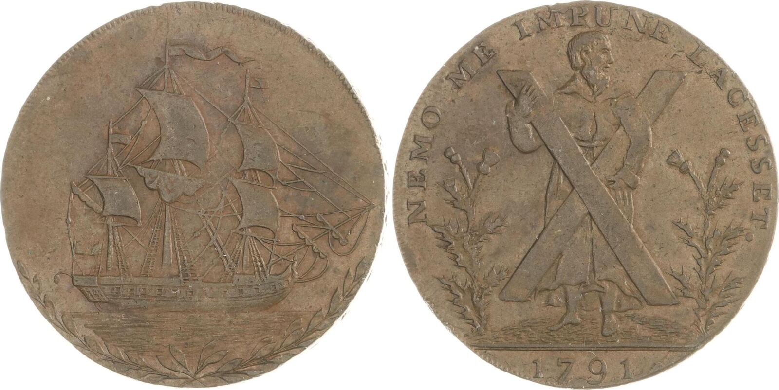 Großbritannien-Schottland Lothian. Edinburgh. Cu Halfpenny 1791 Token ...