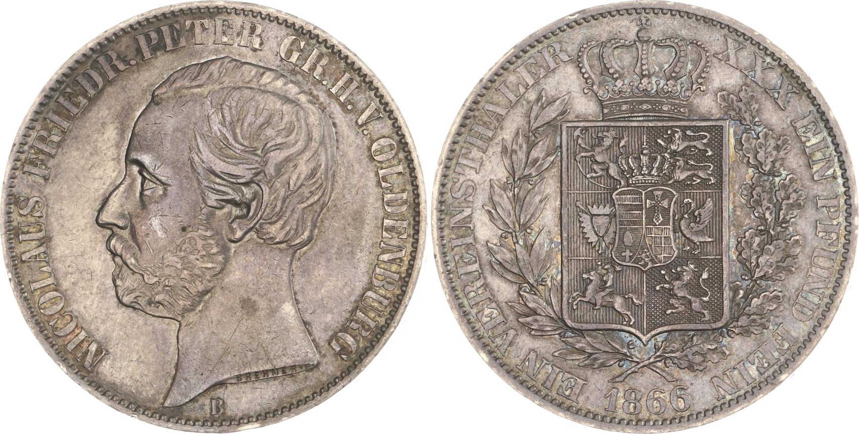 Oldenburg Taler 1866 B Nicolaus Friedrich Peter 1853-1900. VF-EF | MA-Shops