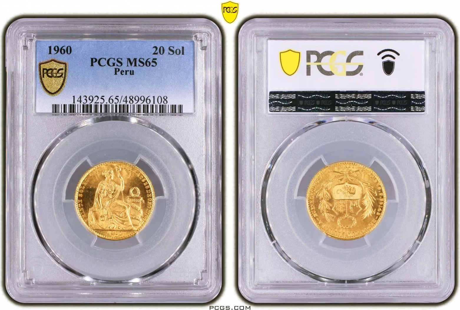 Peru 1960 Gold 20 Soles Coin. Low Pop 2/2! MS65 | MA-Shops