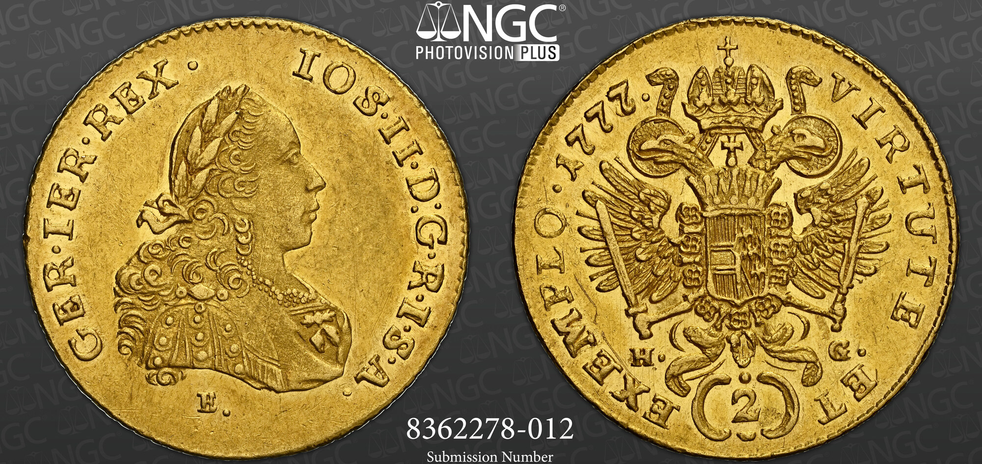 TRANSYLVANIA 2 Ducats 1777/6 E-GH Emperor Joseph II. Overdate! NGC AU58 | MA-Shops