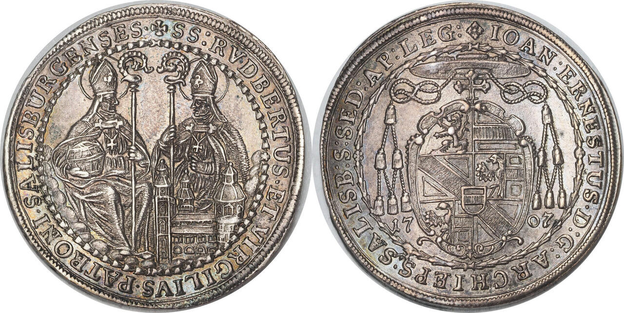 AUSTRIA 1/2 TALER 1707 Salzburg, Johann Ernst von Thun. AU+ | MA-Shops
