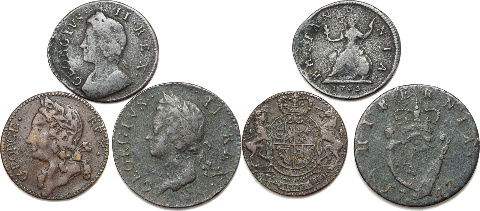 Great Britain/Ireland Farthing, 1/2 Penny, Token 1733/1747 George II ...