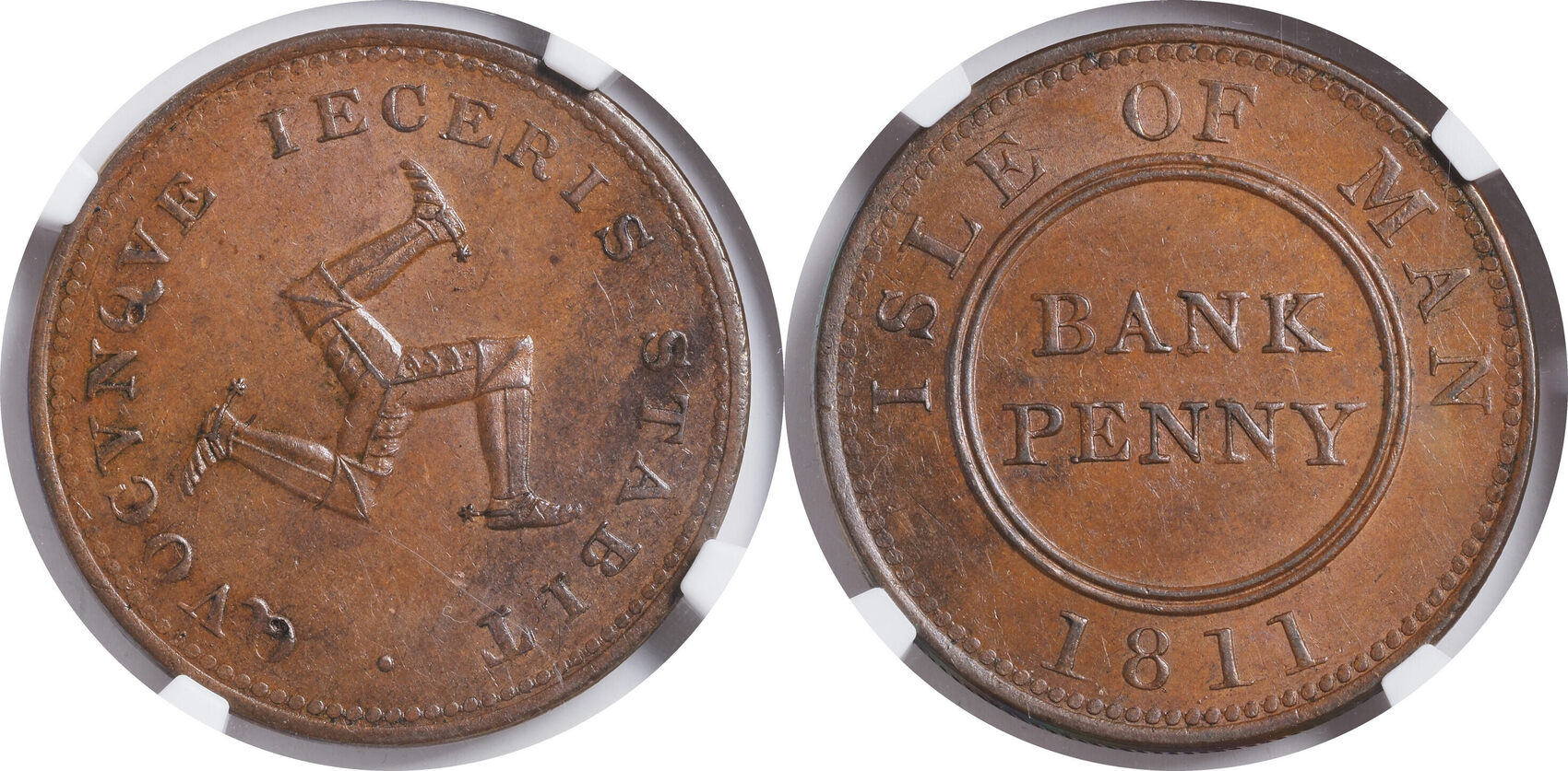 1811 Isle of Man Bank, Token Coinage. Copper Penny Coin. NGC MS 63 BN ...