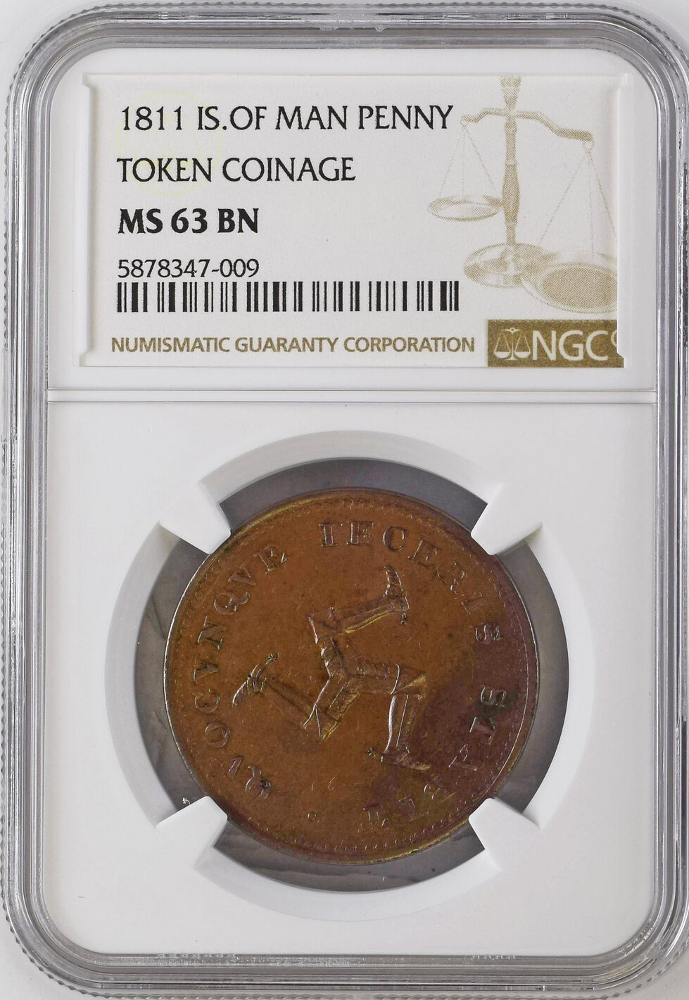 1811 Isle of Man Bank, Token Coinage. Copper Penny Coin. NGC MS 63 BN ...