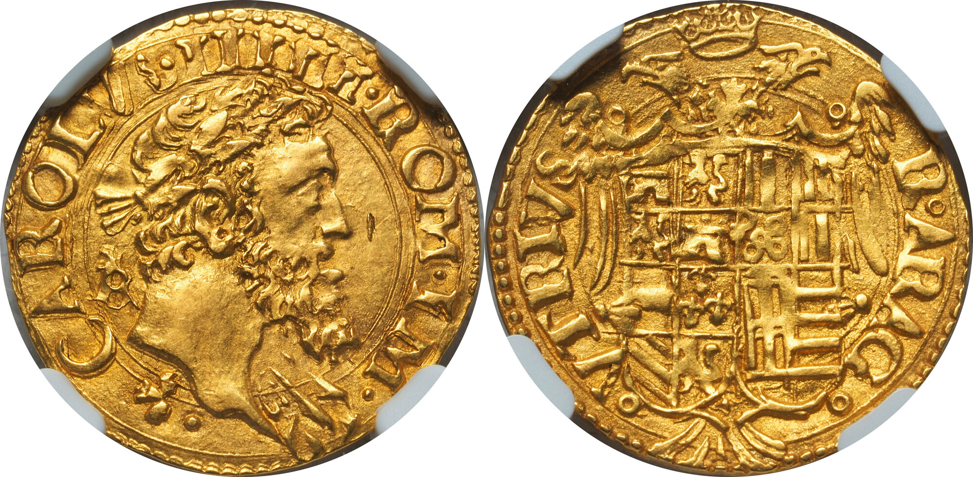 NAPLES DUCAT 1548-1556 Charles V of Spain. NGC AU DETAILS | MA-Shops