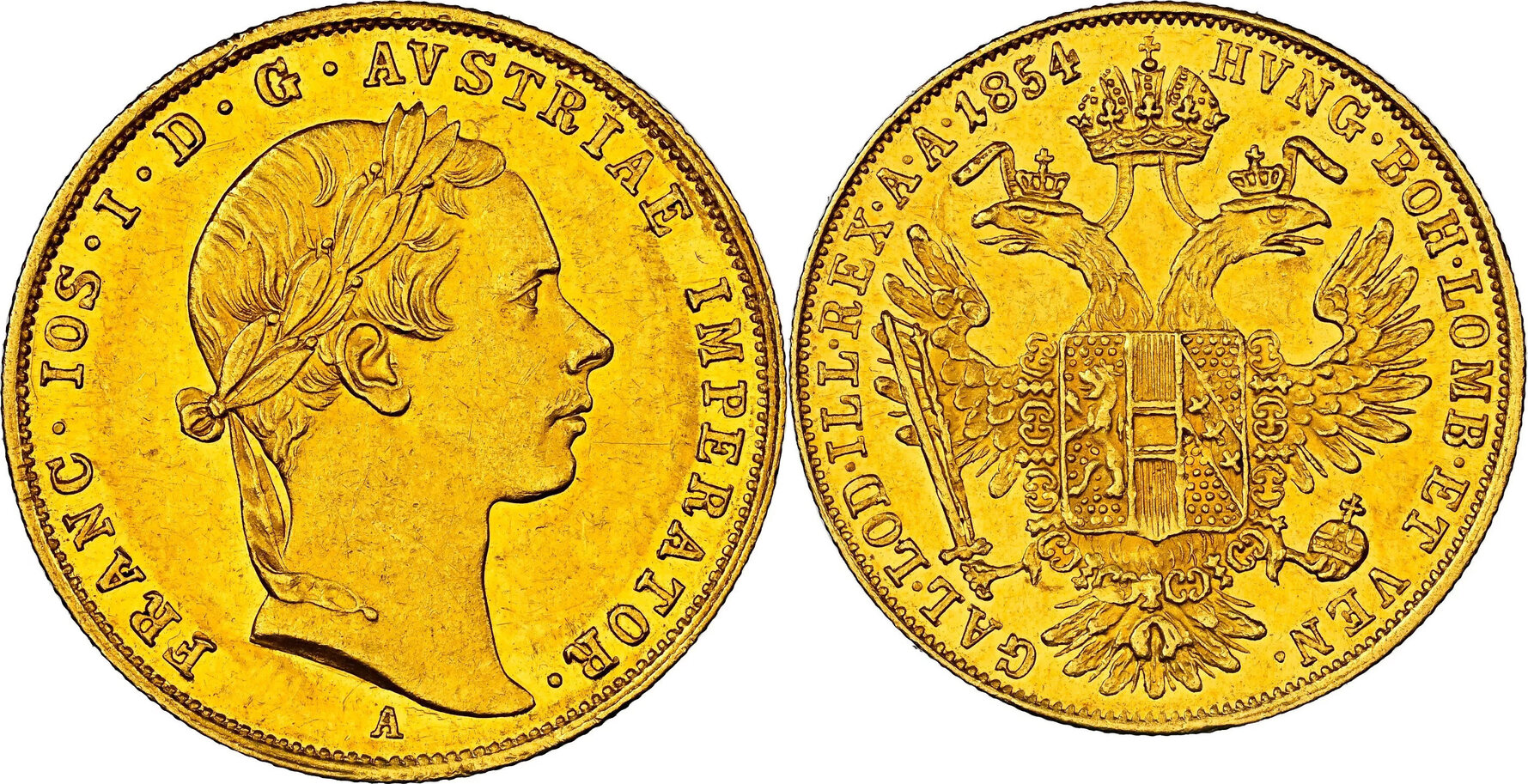 AUSTRIA 1854 A Francis Joseph I. Gold Ducat Coin. NGC AU 58 | MA-Shops