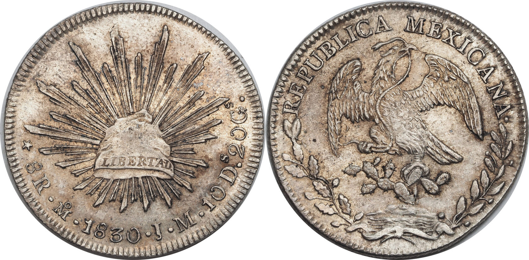 MEXICO 8 Reales 1830 Mo A beautiful specimen of this early date! UNC- (hairlines!) | MA-Shops