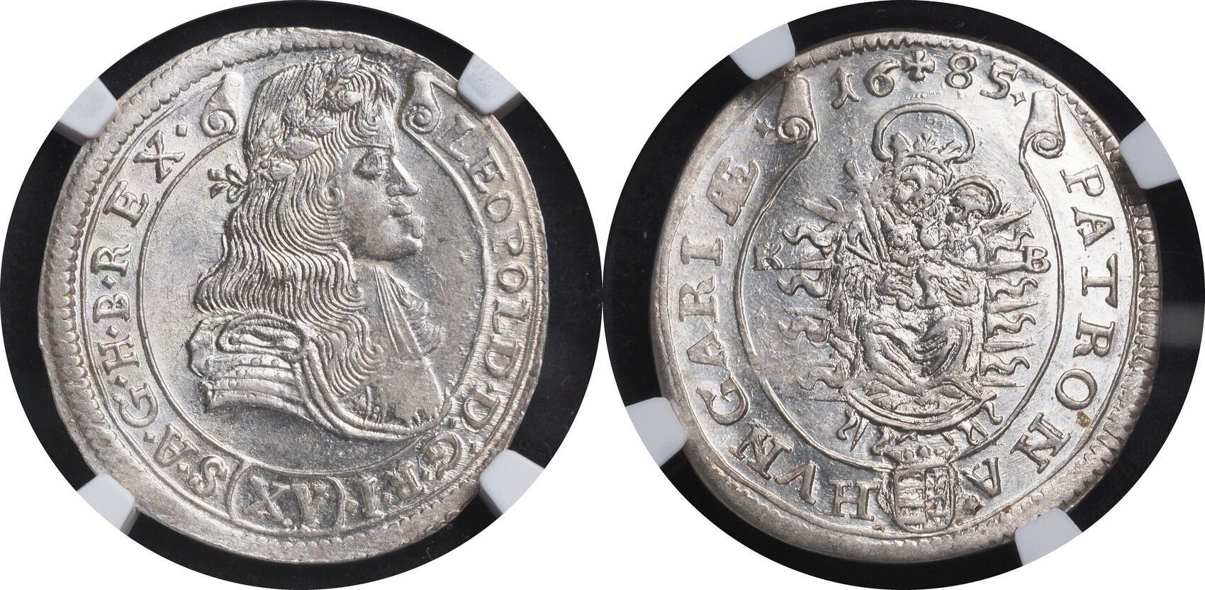 HUNGARY 1685 KB Emperor Leopold I. Silver 15 Krajczar Coin. NGC MS 63 ...
