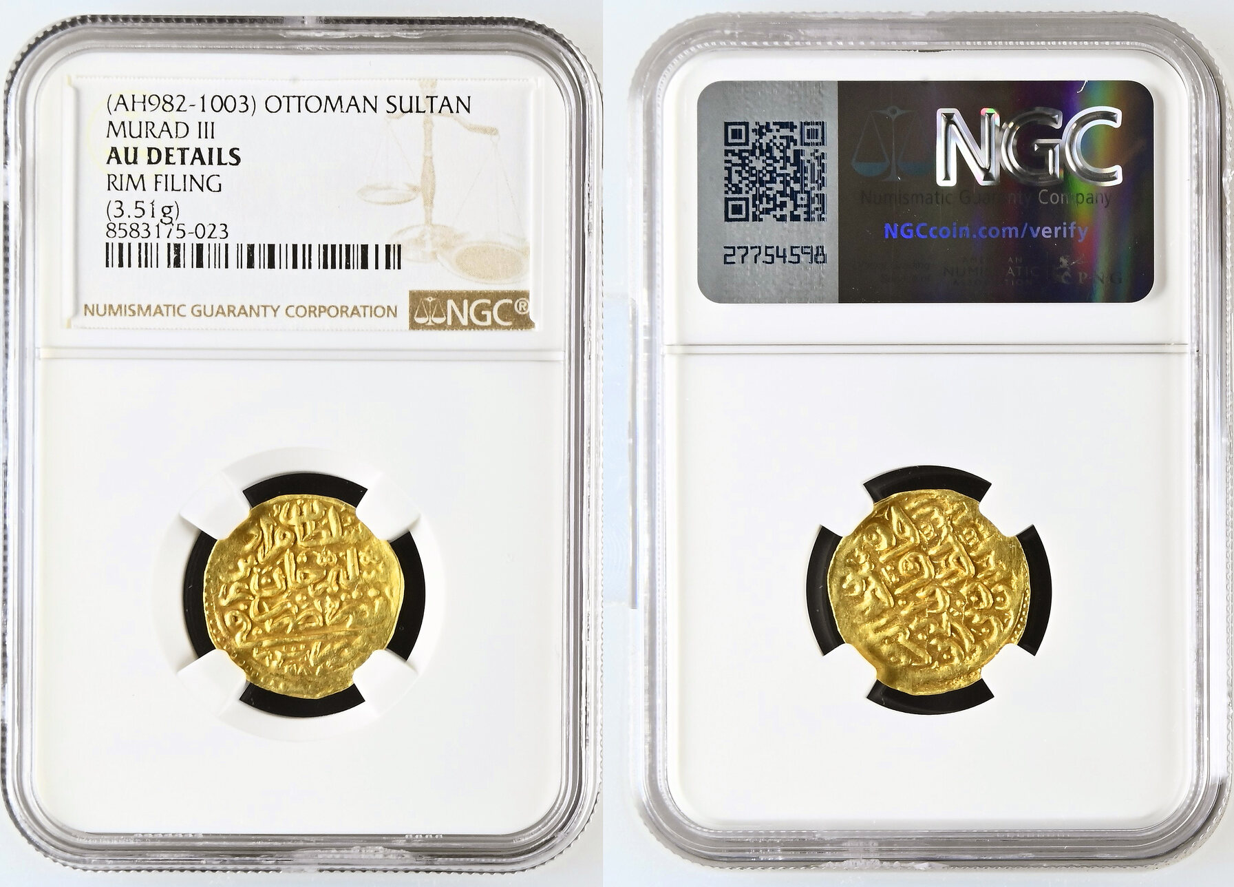 OTTOMAN SULTAN 1574 (AH982) Murad III. Misr mint. NGC AU | MA-Shops