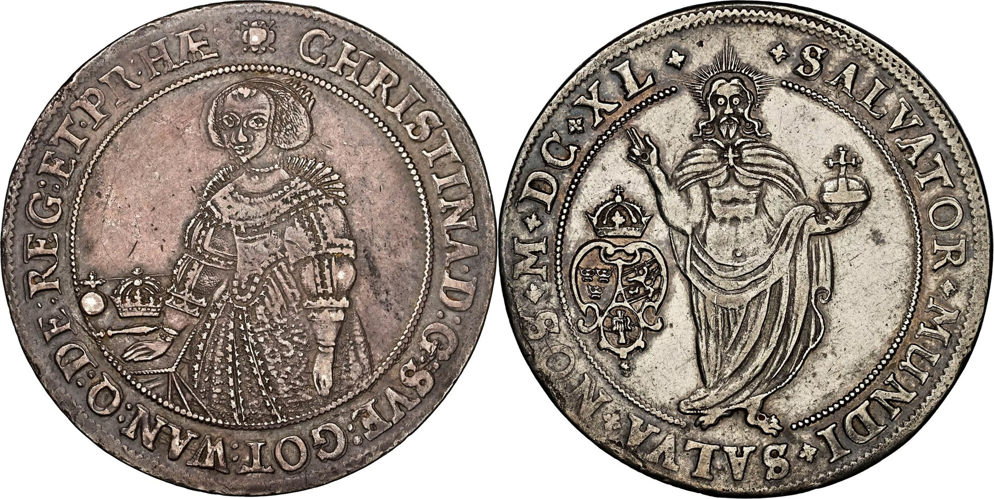 1 Riksdaler 1640 Sweden, Christina Alexandra. Silver Riksdaler Coin ...