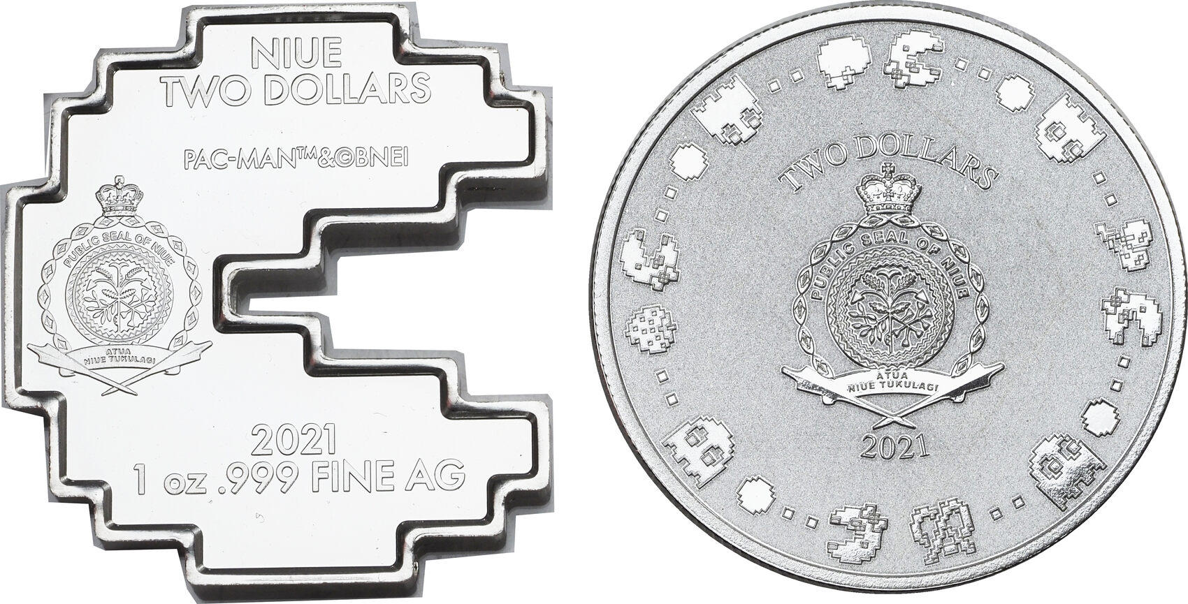 NIUE 2 Dollars (2pcs!) 2021 Pac-Man / Pac-Man 40th Anniversary. UNC ...