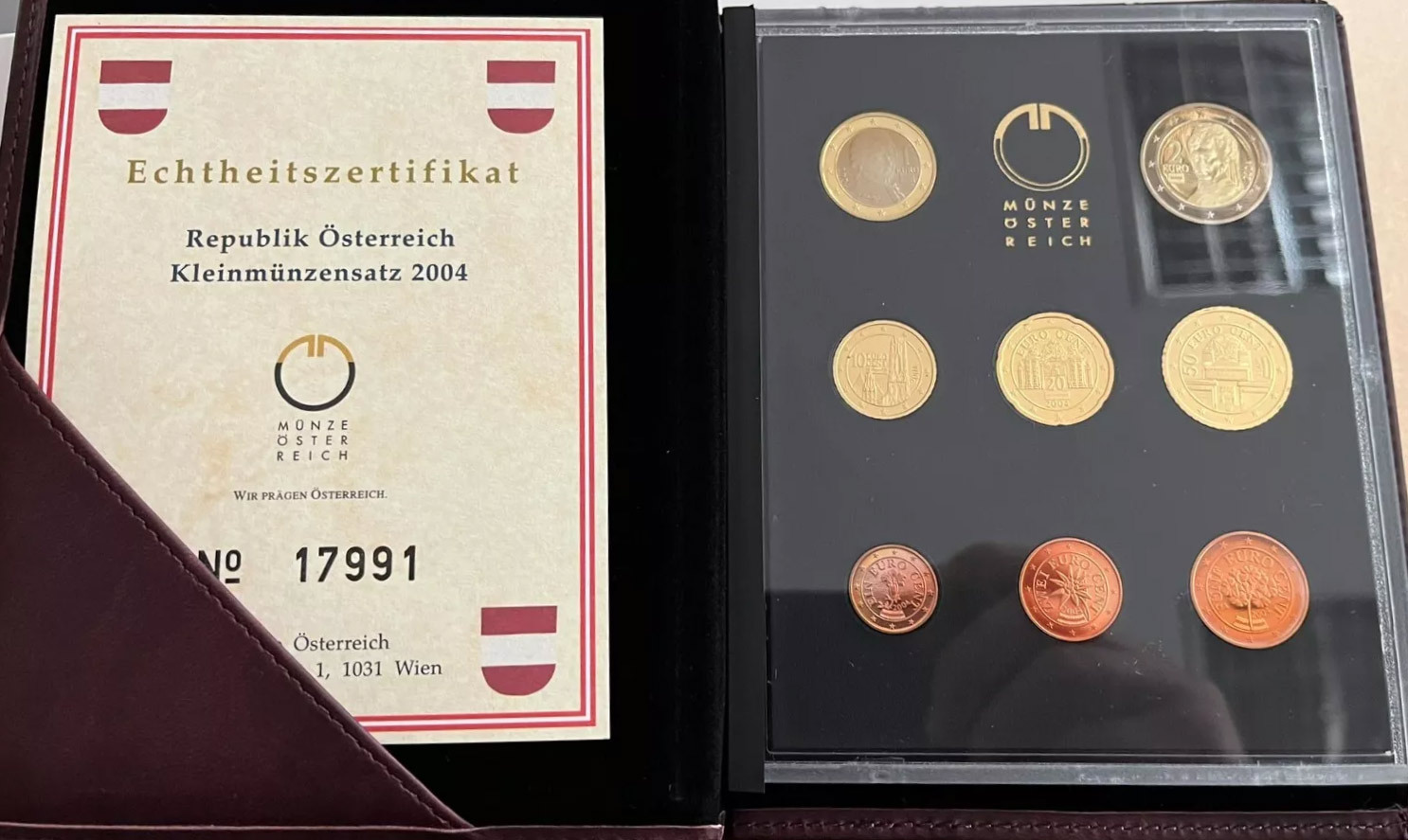 10x KMS (1 Cent-2 Euro) 2004-2013, Österreich. Polierte Platte Euro KMS ...