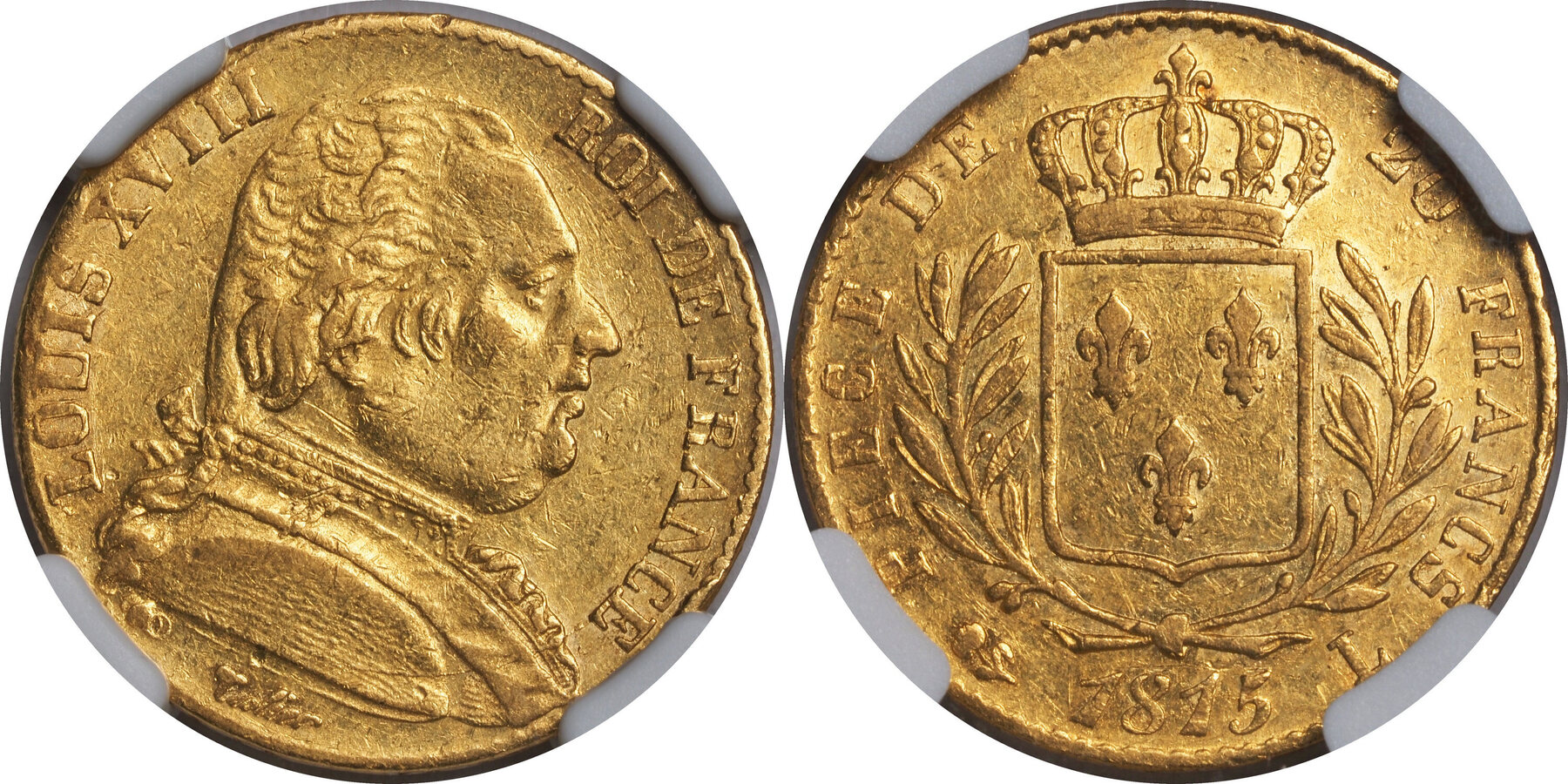 FRANCE 1815 L (1st Restoration), Louis XVIII. Gold 20 Francs Coin. AU53 ...