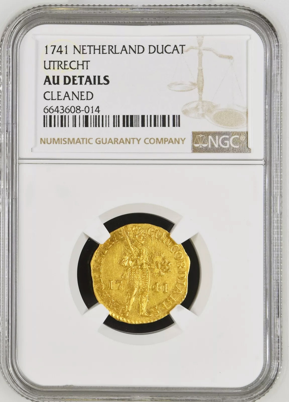 NETHERLANDS 1741 Utrecht (City). Gold Knight Ducat Coin. NGC AU Details ...