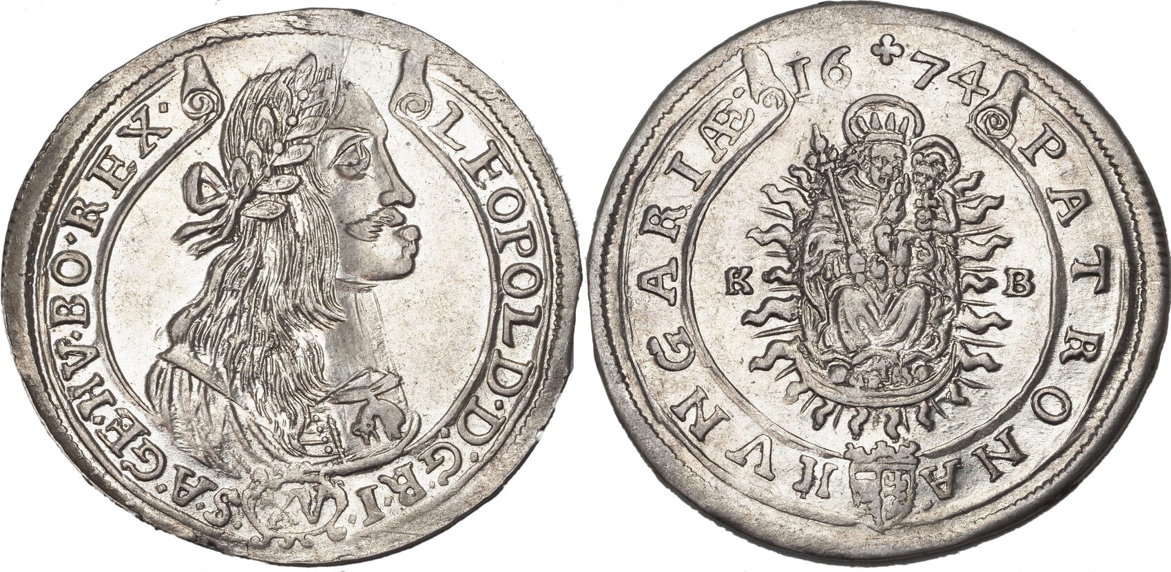 HUNGARY 1674 KB Emperor Leopold I. Silver 15 Krajczar Coin. Early bust ...