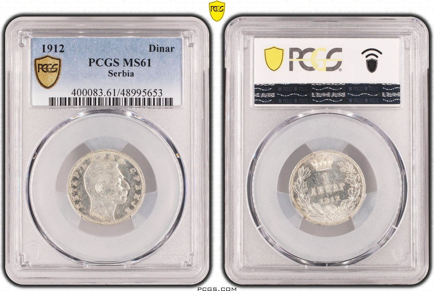 Serbia 1912 Peter I. Silver 1 Dinar Coin. PCGS MS61 | MA-Shops