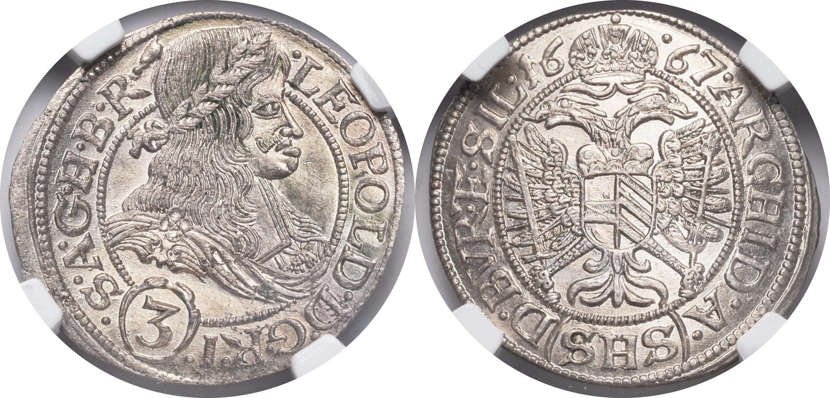 POLAND 3 Kreuzer 1667 SHS Silesia, Leopold I. Breslau! NGC MS65 | MA-Shops