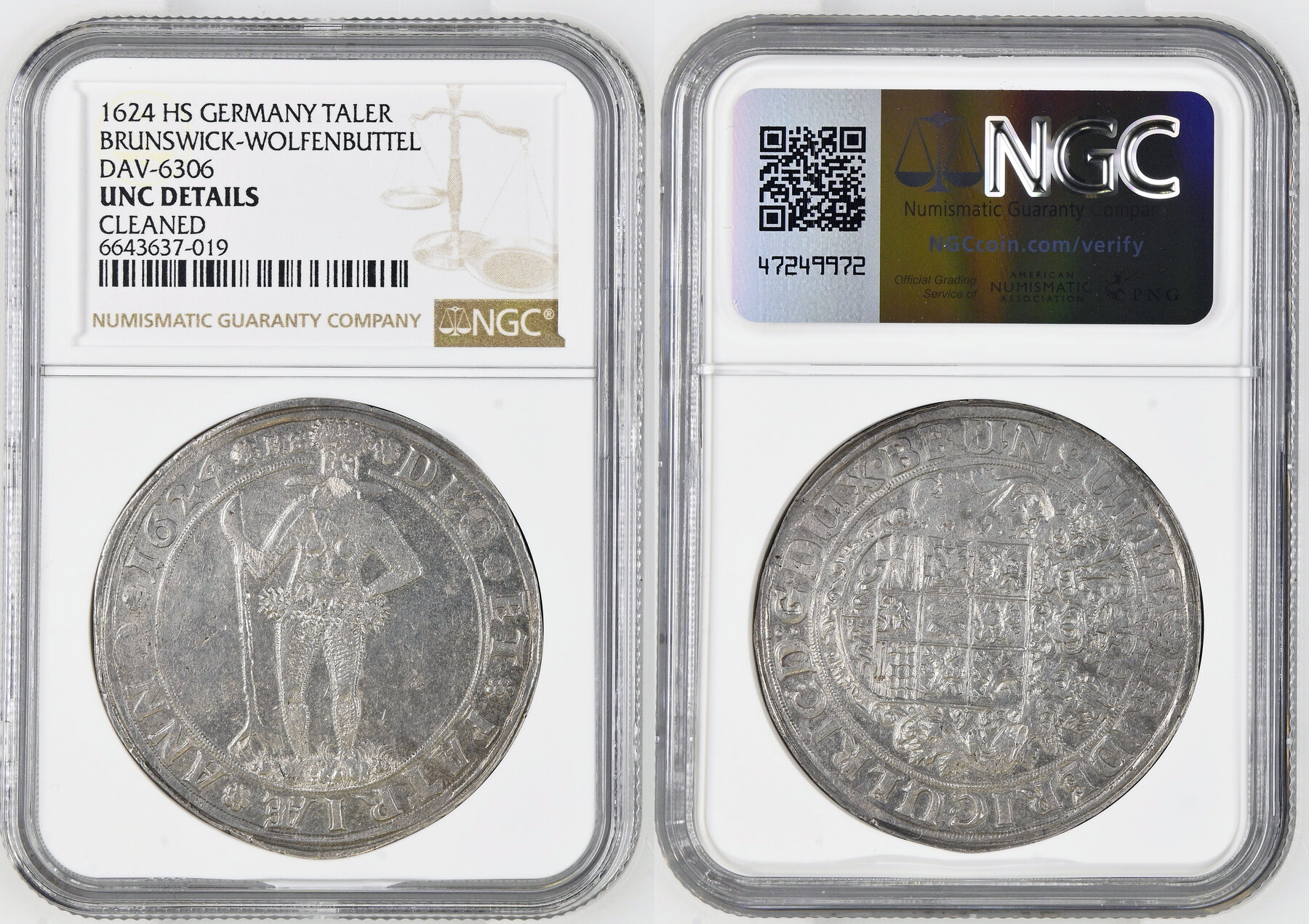 GERMANY TALER 1624 HS Brunswick-Wolfenbuttel, Friedrich Ulrich. Silver Woodwoose Thaler Coin ...
