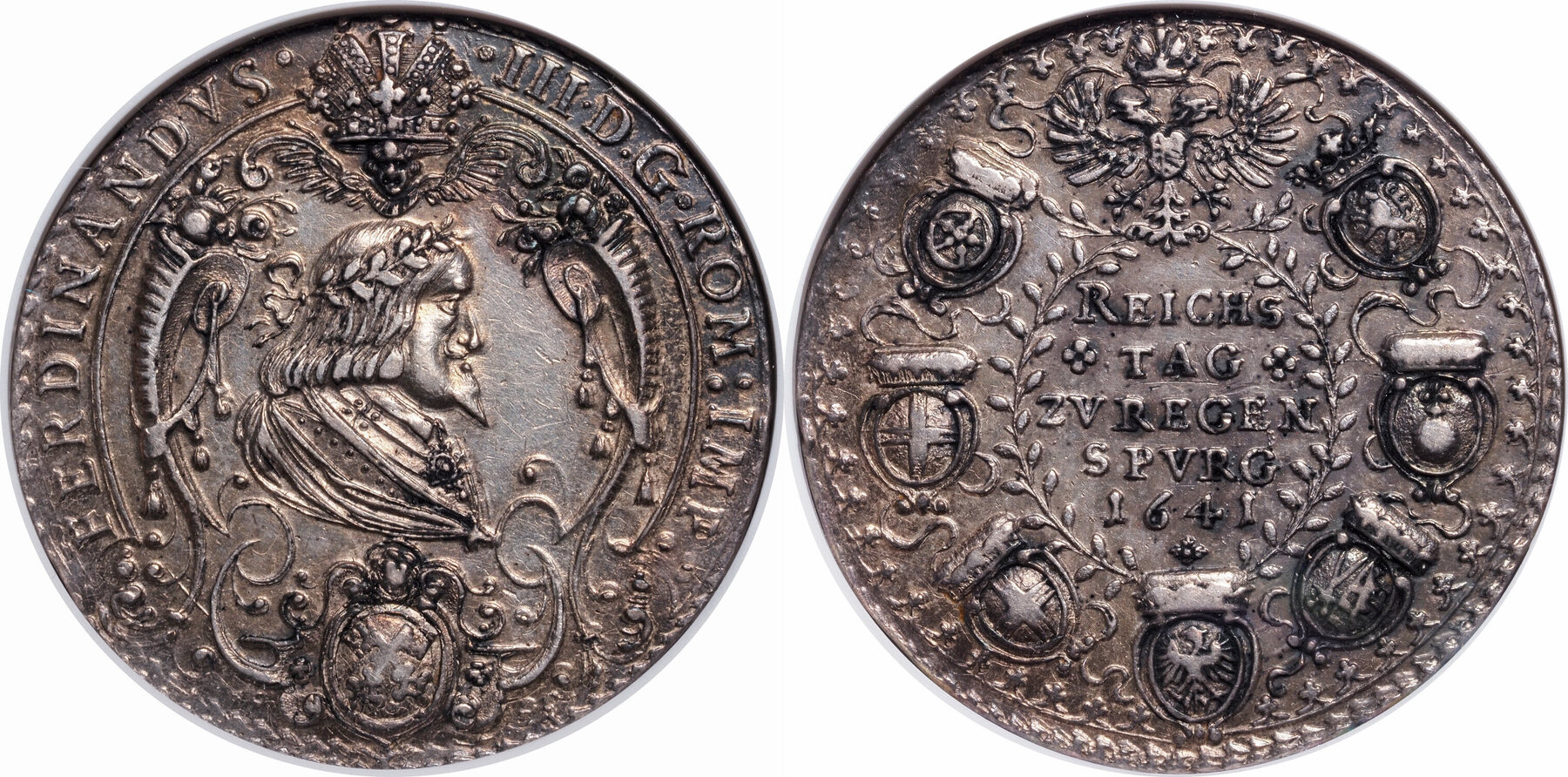 GERMANY 1641 Ferdinand III. Silver Reichstag Schautaler Medal. NGC AU53 ...