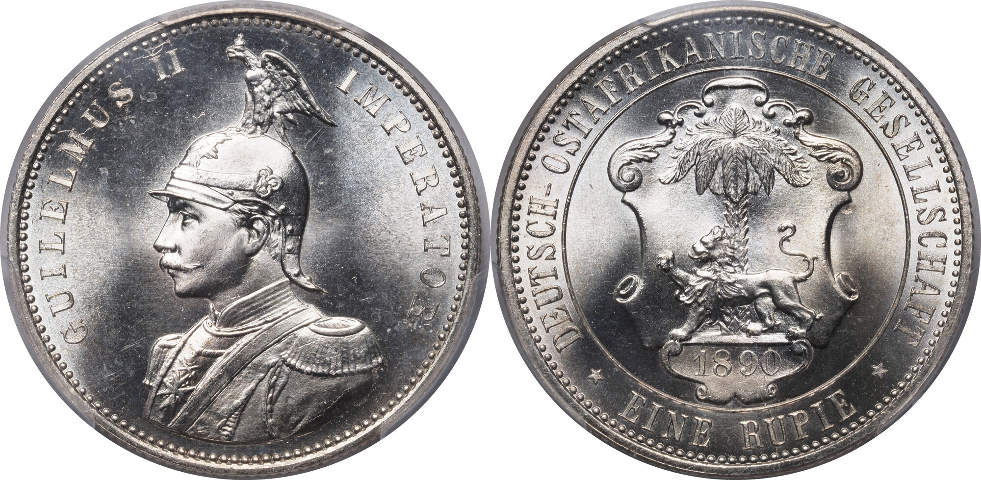 GERMANY 1890 Wilhlelm II. Silver 1 Rupie Coin. Prooflike! PCGS MS64 ...