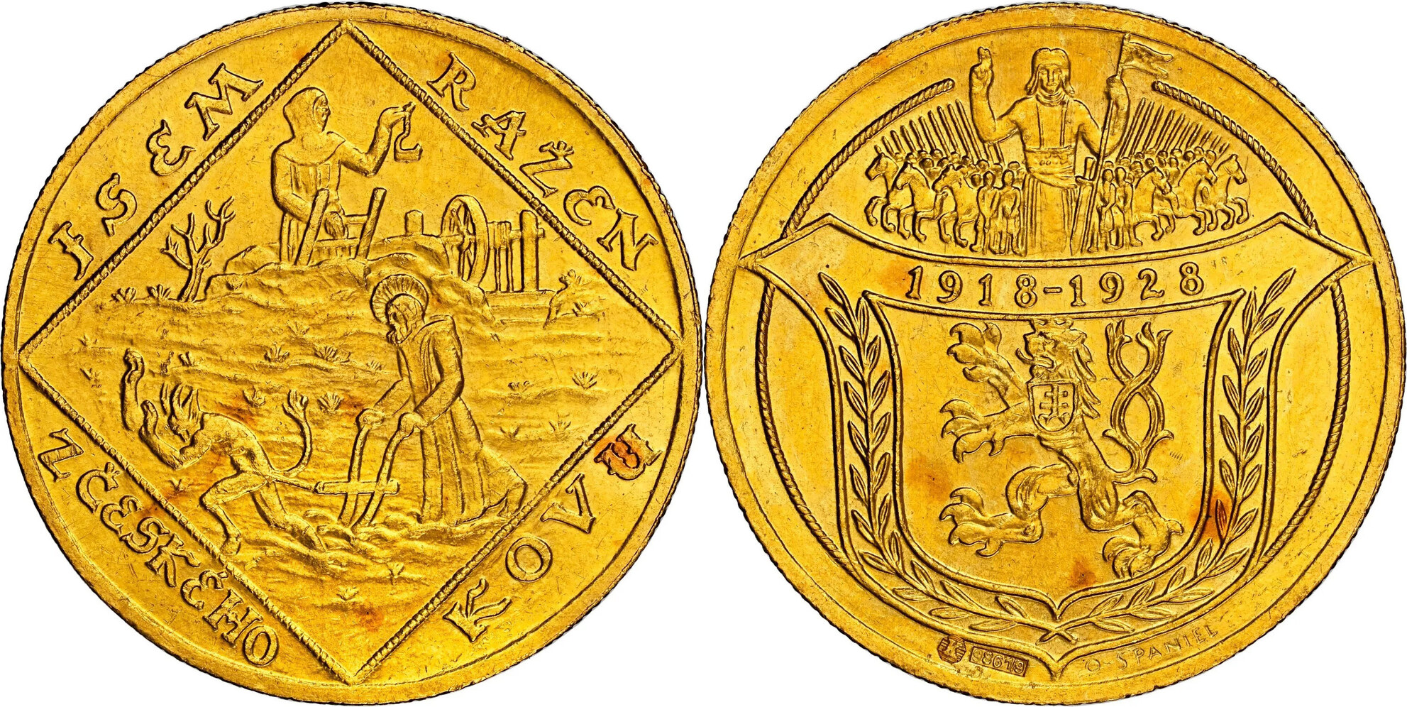 1928 GOLD Czechoslovakia (1st Republic). Rare Medallic Gold 4 Ducats ...