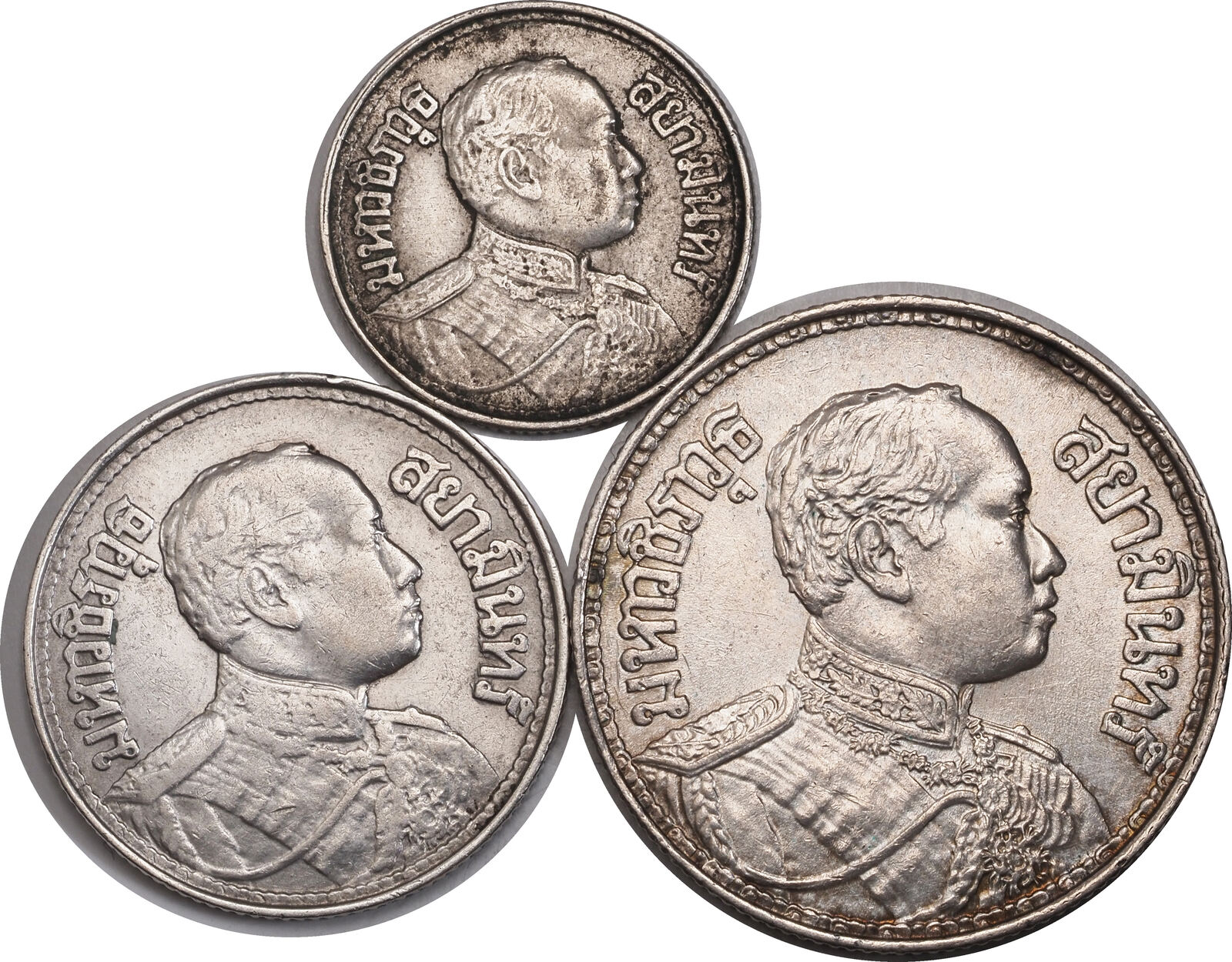 THAILAND 1 Salung (1/4 Baht), 2 Salung (1/2 Baht), 1 Baht 1915, 1915 ...