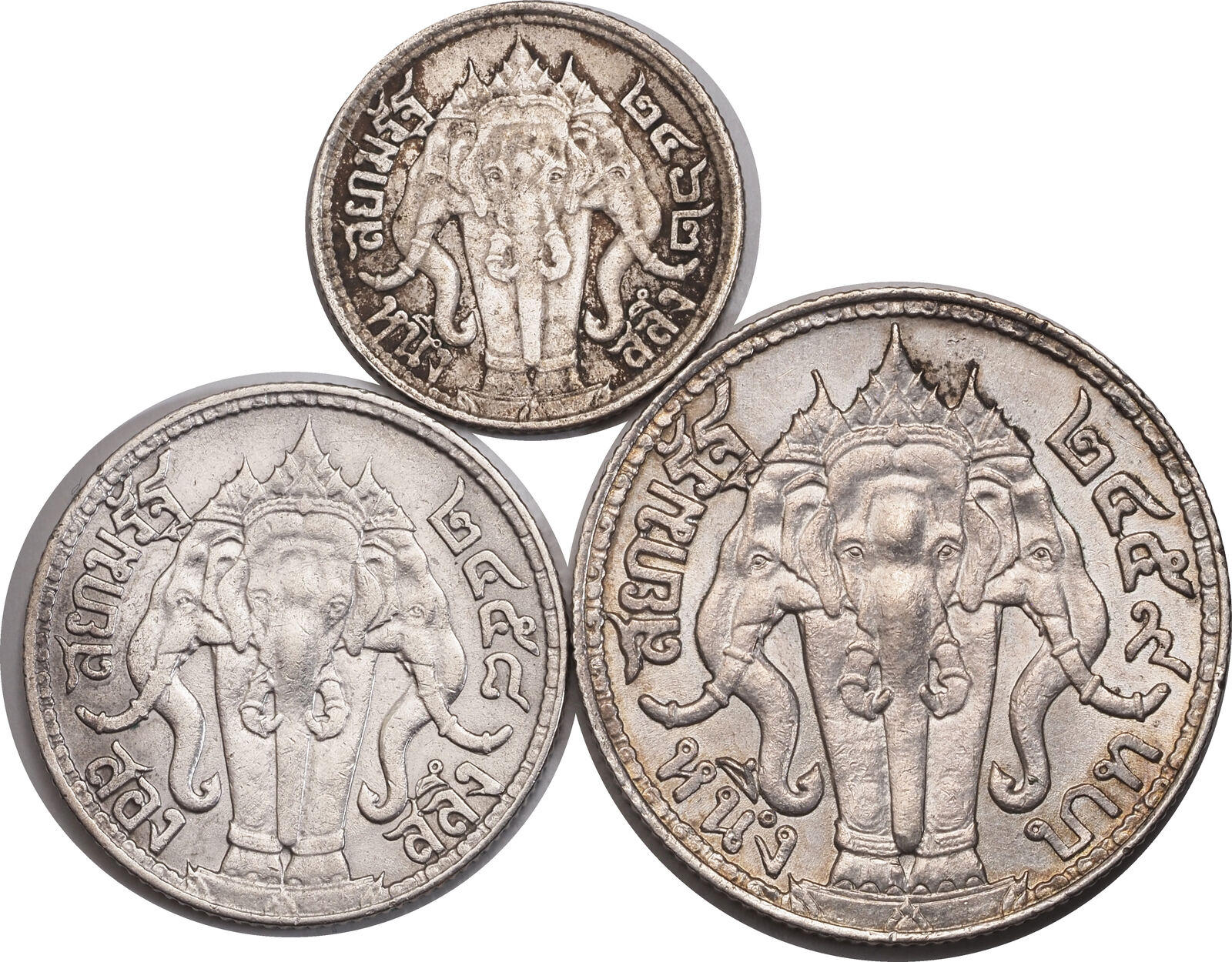 THAILAND 1 Salung (1/4 Baht), 2 Salung (1/2 Baht), 1 Baht 1915, 1915 ...