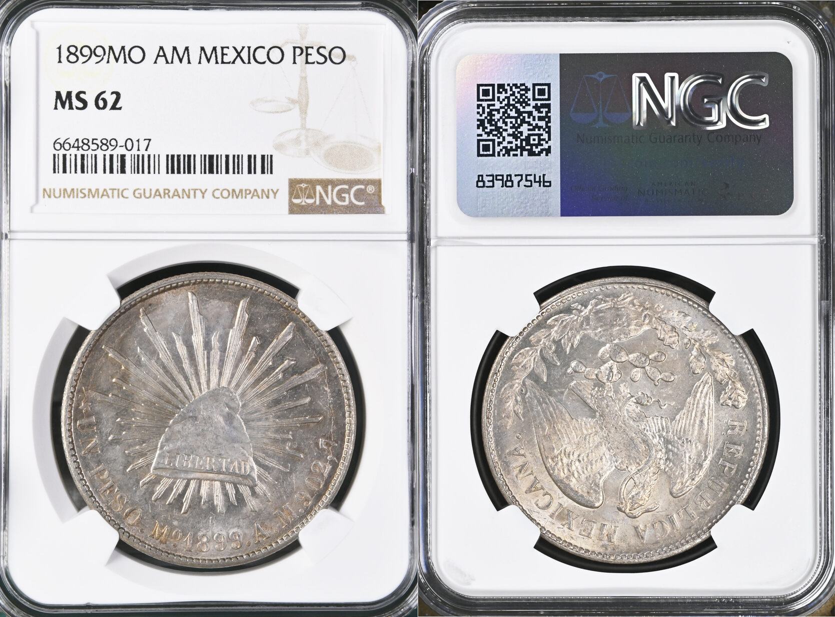 Mexico 1899 Silver Peso Coin. NGC MS 62 | MA-Shops