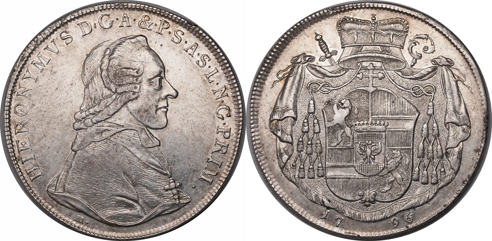 AUSTRIA TALER 1796 M 1796, Salzburg, Count Hieronymus Collerdo. Silver ...