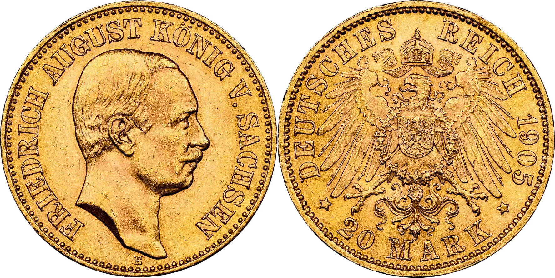 GERMANY 1905 E Saxony, Frederick August III. Gold 20 Mark Coin. NGC MS ...