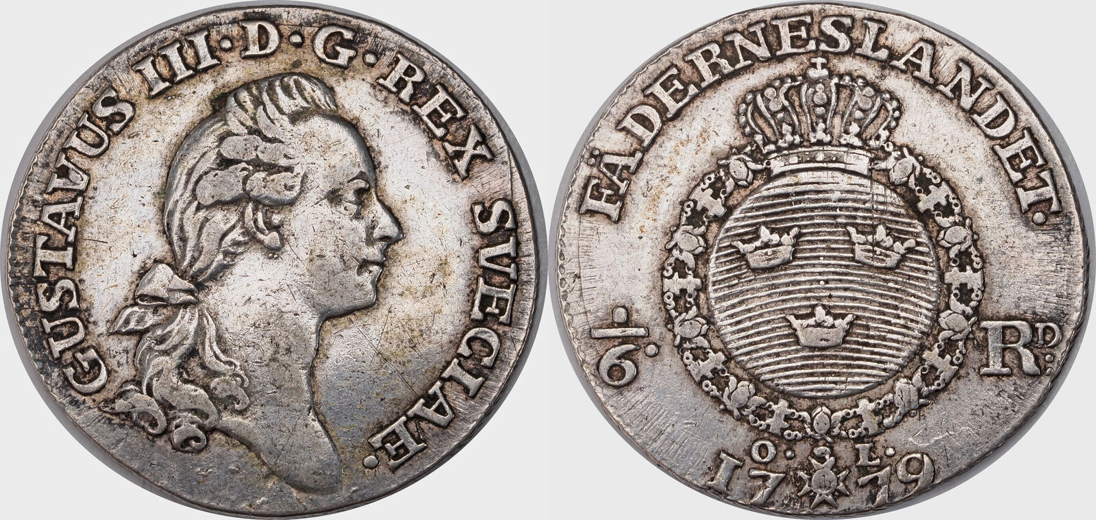 SWEDEN 1779 Gustav III. Silver 1/6 Riksdaler Coin. XF | MA-Shops