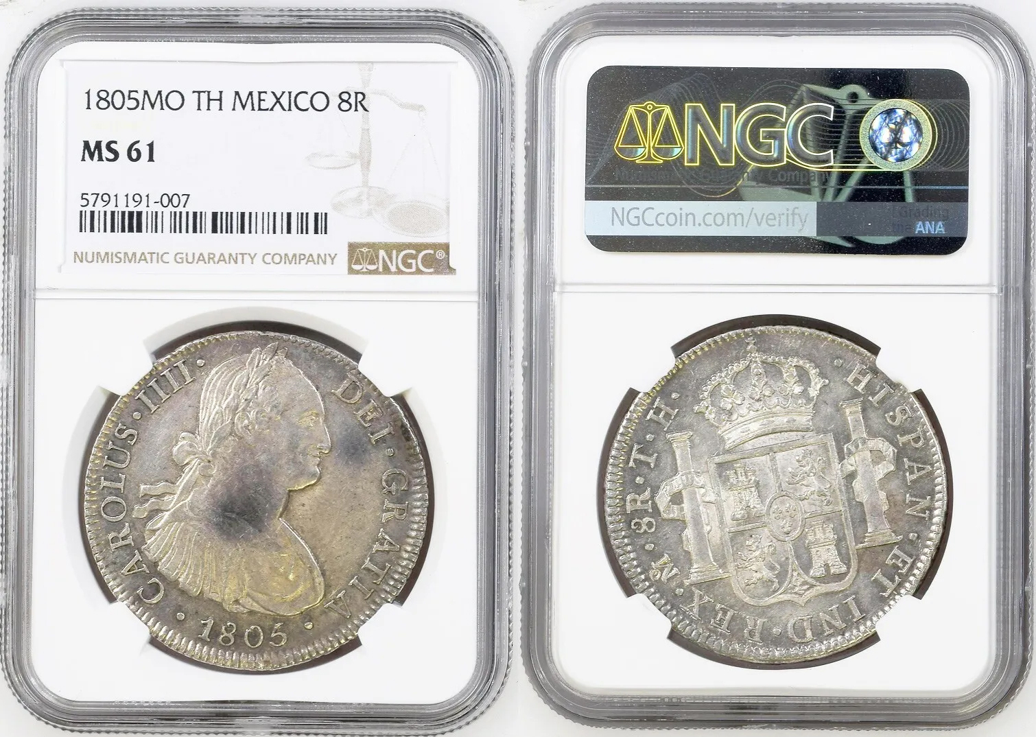Mexico 1805 Charles IV. Colonial Silver 8 Reales Coin. Wide date! NGC ...