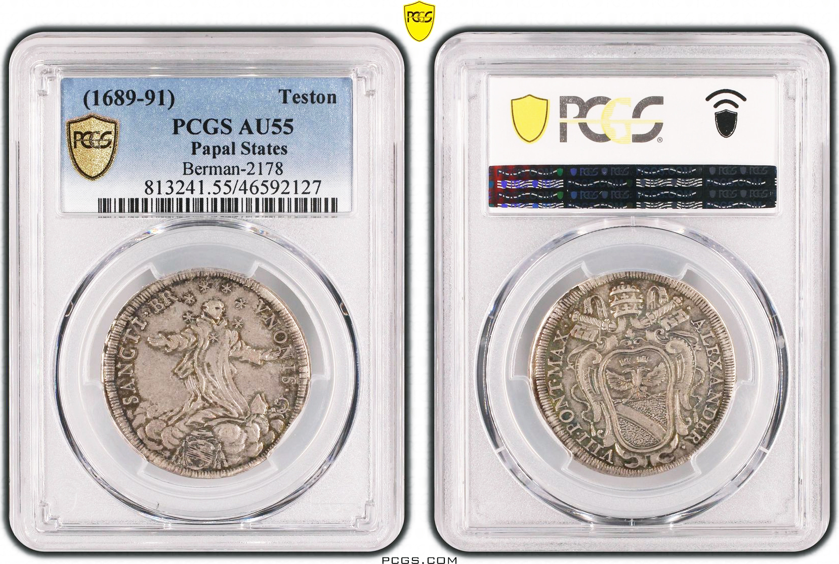 VATICAN Testone (30 Baiocchi) 1689 Pope Alexander VIII. Silver Testone ...